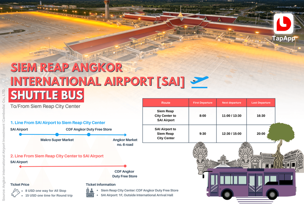Airport Shuttle Bus Siem Reap Angkor International Airport | Tap Taxi